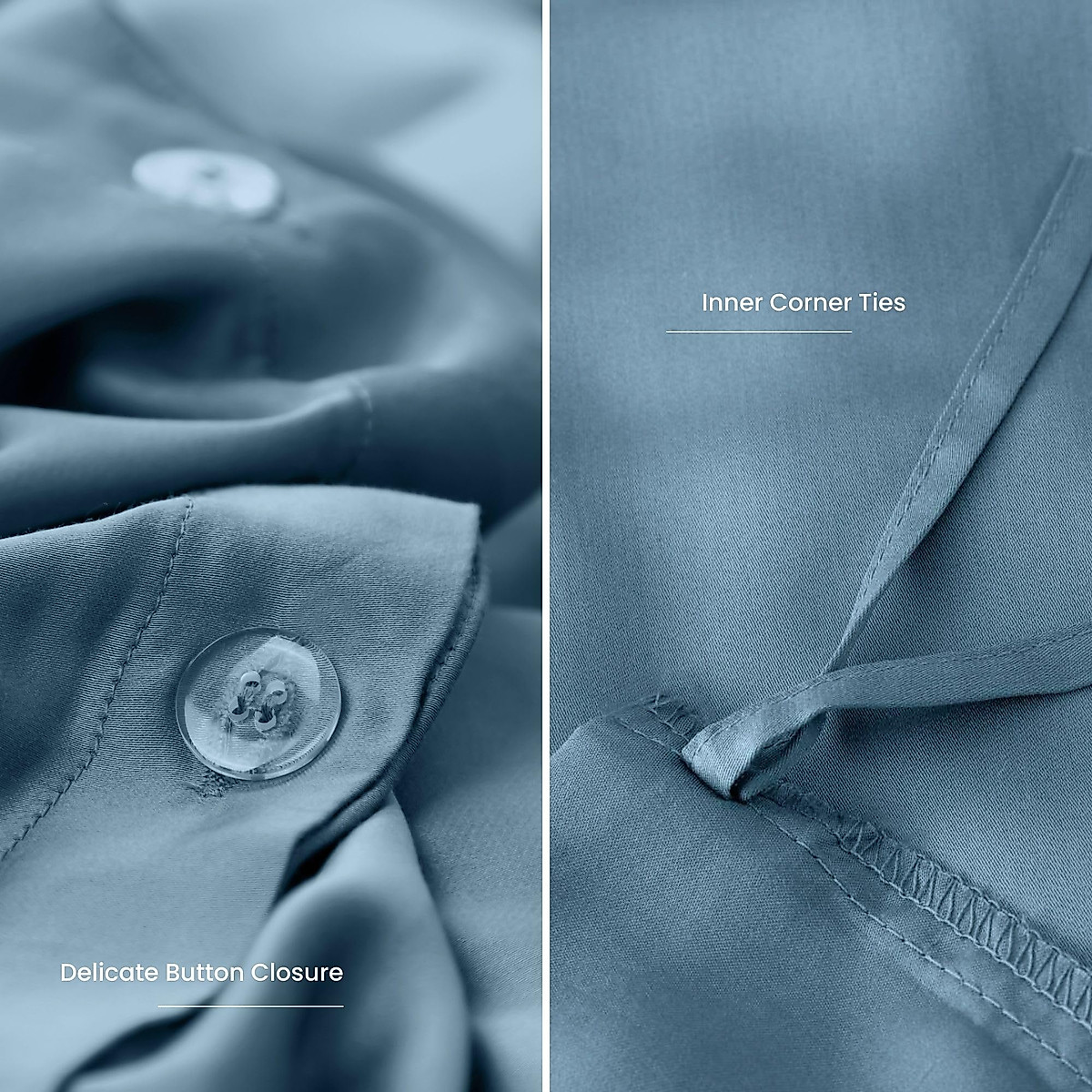 GOKOTTA Duvet Cover Queen Size, Rayon Made from Bamboo, Soft Duvet Cover Set 3 Piece with Button Closure, 1 Duvet Cover 90 x 92 Inches with Corner Ties and 2 Envelope Pillow Shams(Blue,Queen)