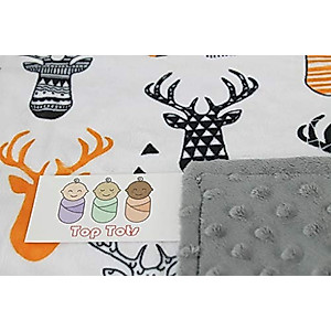 Top Tots Deluxe Baby Car Seat Canopy Cover, Deer Heads, Minky Dot, Orange