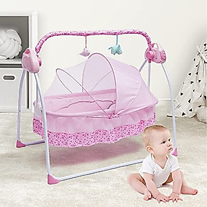 Guaopom Electric Baby Crib Cradle, 0-25Kg Big Space Auto Rocking Chair Chair Bed, 5 Speed with Remote Control Infant Musical Sleeping Basket Baby Cradle for 0-18 Months Newborn Babies (Pink)