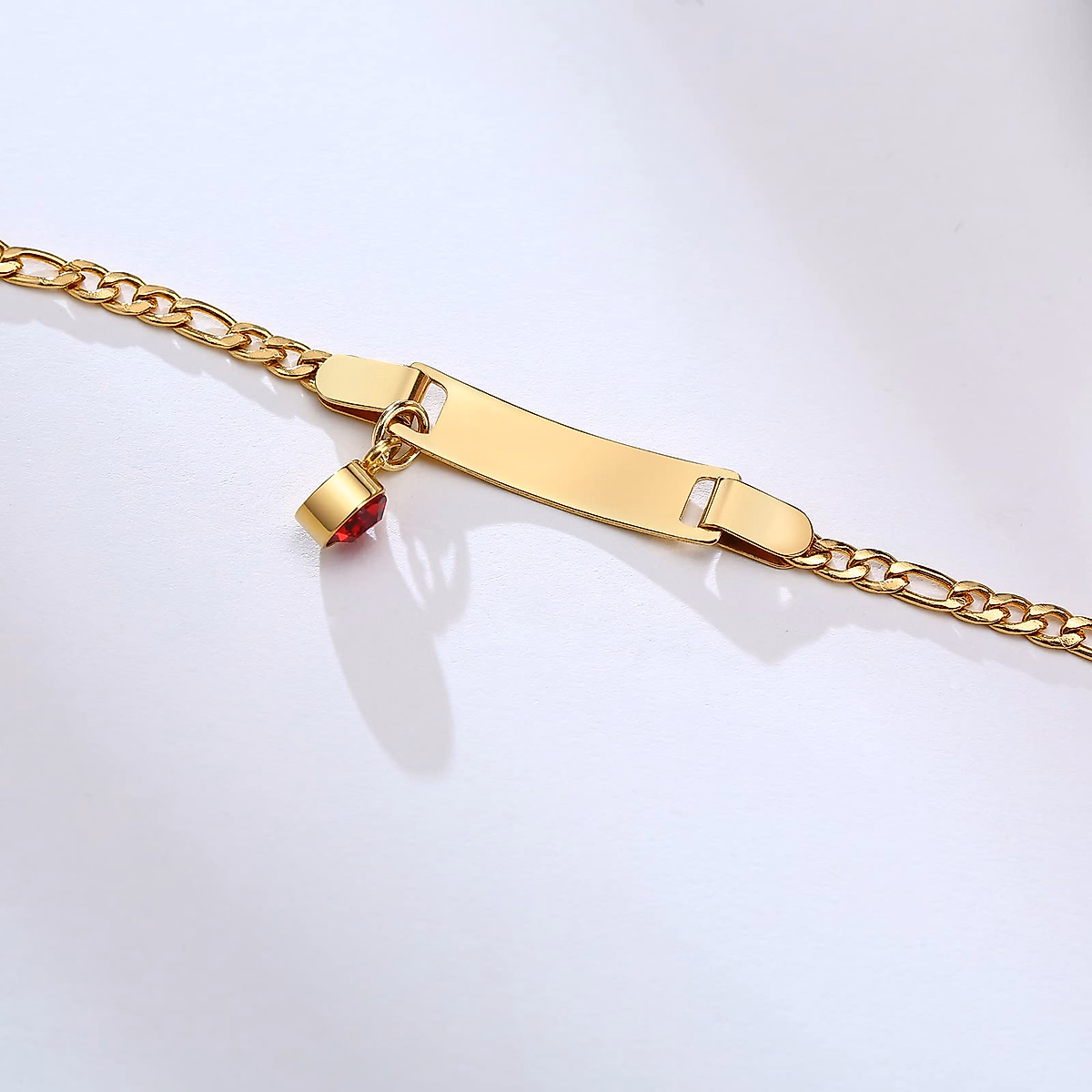 MEALGUET Custom Birthstone Child Bracelet : Gold Plated Stainless Steel Personalized Name Bar Name ID Bracelet for Children Toddler Girls from Mom Grandma, Birthstone Jewelry Gift,Nickel free