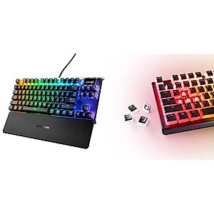SteelSeries Apex 7 TKL Compact Mechanical Gaming Keyboard – OLED Smart Display – USB Passthrough and Media Controls – Linear and Quiet – RGB Backlit (Red Switch) with PRISMCAPS-Double Shot Keycaps