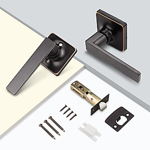 GOBEKOR 5 Pack Interior Door Handles Oil Rubbed Bronze Passage Door Lever Handles Closet Door Handles with Lock Bronze Door Handles