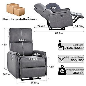 Electric Recliner Chairs, Small Power Recliner Chair on Clearance, Home Theater Recliners with USB Port, Thick Back Cushion, Ergonomic Narrow Recliner Chair for Small Spaces