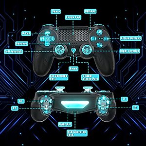 LENISUOLE 2 Pcak LED Wireless Controller for PS-4 Slim/Pro/PC - 6-Axis Gyroscope, Remote Gampad Controller with Turbo Function/Dual Vibration/Audio Jack/Touch Pad - Black(LED Light)