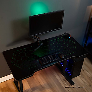 VIVO Universal 48 x 24 inch Solid One-Piece Tempered Glass Gaming Desktop with Breathing RGB Geo-Honeycomb LED Lights for Sit Stand Height Adjustable Desks, Gamer Workstation, Black, DESK-TOP48BG