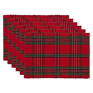 DII Farmhouse Christmas Plaid Dining Table & Kitchen Décor, Holiday Placemat Set, 13x19, Red & Green, 6 Count