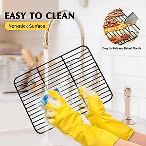 Small Baking Cooling Rack Set of 2, E-far Non-stick Toaster Oven Rack for Cooking Roasting Grilling Broiling Meat Bacon, 9.7” x 7.3” Metal Bakeable Wire Rack for Cookie Cake - Easy to Clean