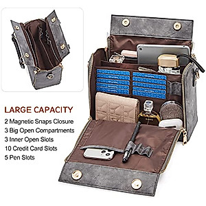 FOXLOVER Vegan Leather Handbags for Women Multifunctional Top Handle Purse Ladies Leather Crossbody Shoulder Bags (Grey)