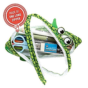 ZIPIT Dinosaur Pencil Case for Boys, Holds Up to 30 Pens, Machine Washable, Made of One Long Zipper! (Dino Green)