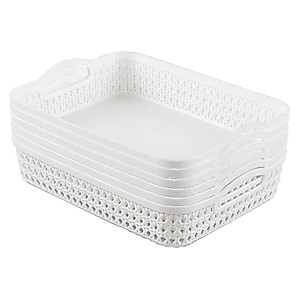 Loiycg 6-Pack Plastic Storage Basket Tray, Large Organizer Basket, White