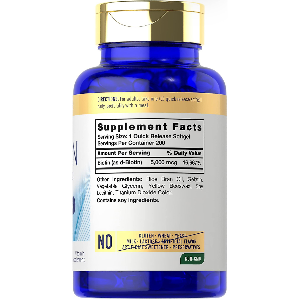 Carlyle Biotin 5000mcg Softgels | 200 Count | Vitamins for Hair Skin and Nails | Non-GMO, Gluten Free Supplement