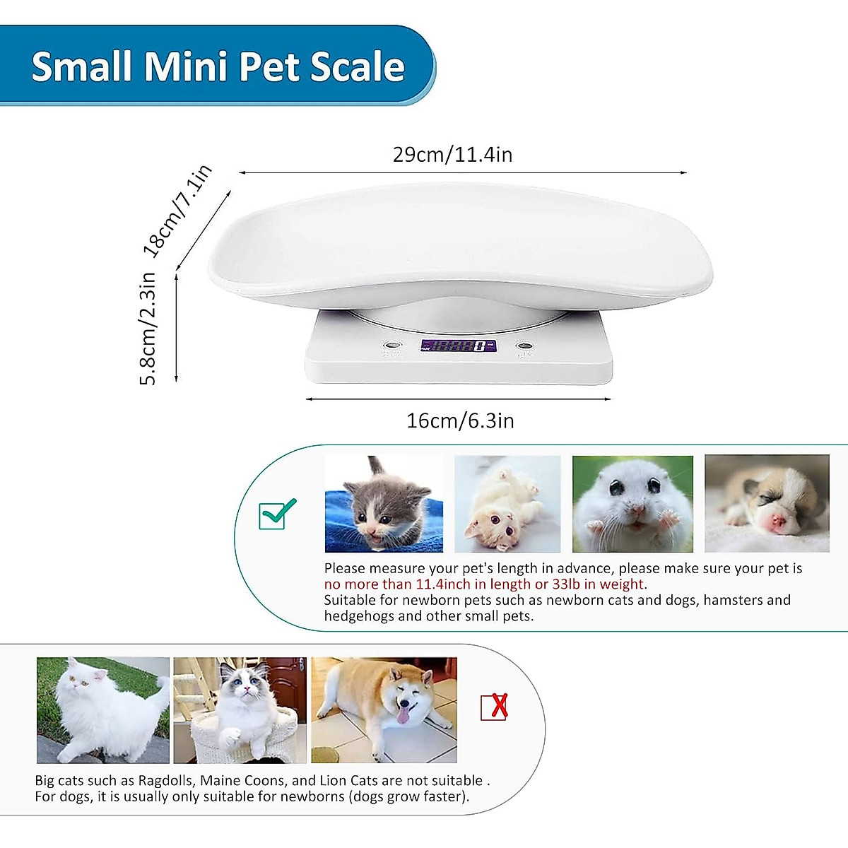 Digital Small Animals Scales for Weighing with Tape Measure, Puppy Whelping Scale Weigh Your Kitten, Rabbit with High Precision, Multifunction Electronic Baby Scales for Small Dogs