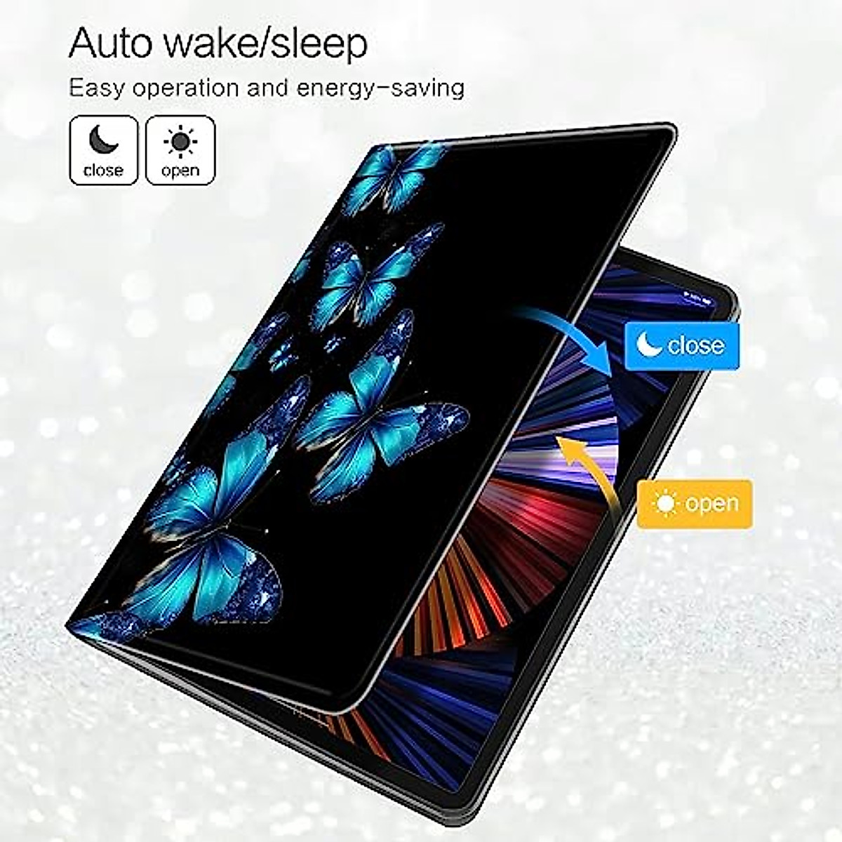 Case for iPad Air 5th Generation (2022) /Air 4th Generation (2020) 10.9 Inch, Slim PU Leather Multi-Angle Smart Folio Stand Cover with Auto Wake Sleep, Blue Butterflys