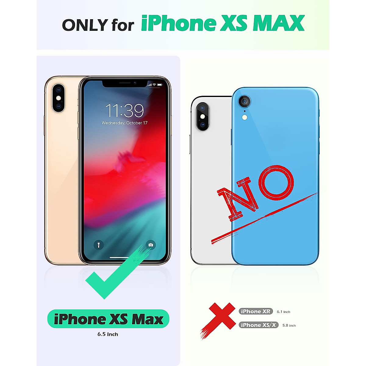 TUCCH Case Wallet for iPhone Xs Max, PU Leather Flip Cover with RFID Blocking Card Slot, Stand [Auto Wake/Sleep] Wireless Charging Shockproof TPU Shell Compatible with iPhone Xs Max 6.5", Black