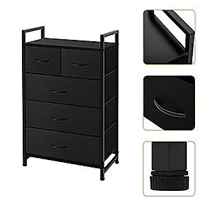 AZL1 Life Concept Fabric 5 Drawers Organizer Unit Easy Assembly Vertical Dresser Storage Tower for Closet, Bedroom, Entryway, Black