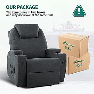 YITAHOME Power Lift Recliner Chair for Elderly, Electric Lift Chair with Heat and Massage, Fabirc Recliner Sofa with 2 Cup Holders, Side Pockets & Remote Control for Living Room,Grey
