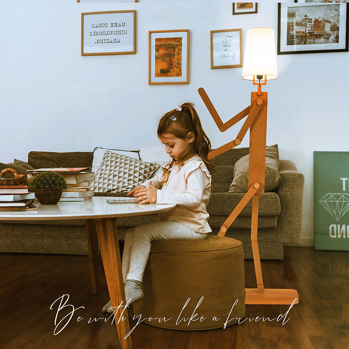 lamfurart Floor Lamp,Art Style Wood Floor Lamp , Creative Humanoid Large Floor Lamp as a Gift, Changeable Shape Floor Lamps for Living Room, Kids Room, Bedroom, Study & Office Room