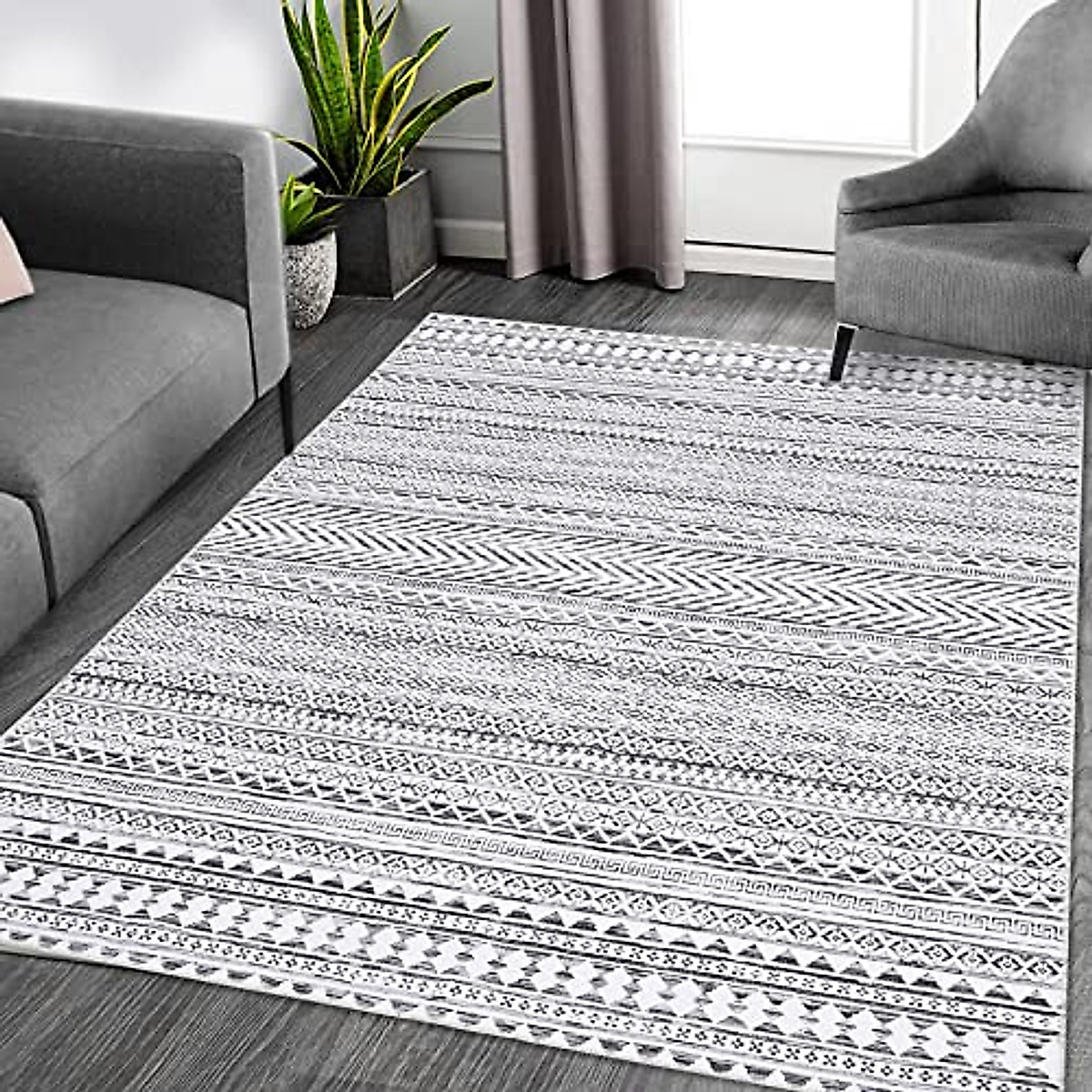 RUGSREAL 9 x 12 Boho Area Rug Machine Washable Area Rug Modern Moroccan Large Carpet Non-Slip Low Pile Area Rug for Home Office Living Room Bedroom, 9' x 12'