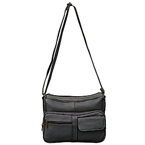 SILVERFEVER Medium Leather Handbag | Ladies Shoulder Bag | Organizer w Built in Wallet (black cowhide)