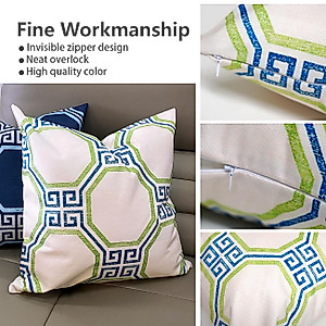 SMF Chinoiserie Pillow Covers 18x18 Set of 2,Greek Key Green Pillow Cover Abstract Stripes Linen Throw Pillow Cover Outdoor Pillows Cases Suitable for Couch Pillows Living Room Bedroom