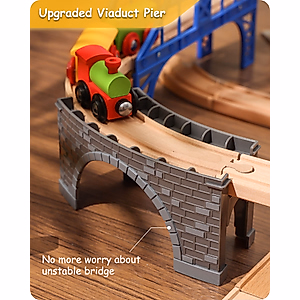 SainSmart Jr. Wooden Train Set 60pcs for Toddlers, Wood Highway and Train Track with More Cars Fits Brio, Thomas, Melissa and Doug for 3 4 5 Years Old Boys and Girls