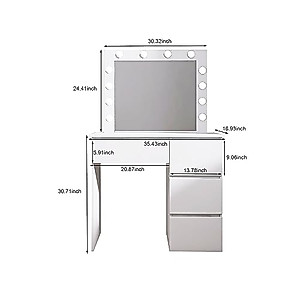 GerOr Makeup Vanity Table Set with Drawer and Storage Cabinet, Dressing Table with Vanity Cushioned Stool for Bedroom, Makeup Room