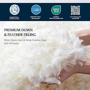 Serta White Down Feather Fiber Comforter Queen Size, All Seasons Warmth 300 Thread Count White Down Duvet Insert 500 Fill Power Fluffy Comforter with 100% Cotton Down Proof Cover