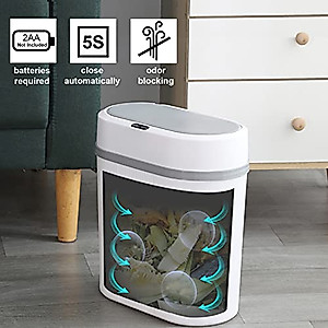 LALASTAR Automatic Trash Can, Small Bathroom Trash Can with Lid, Slim Touchless Garbage Can, Narrow Motion Sensor Trashcan, Smart Plastic Trash Bin for Bathroom, Bedroom, Kitchen, White, 2 Gallon