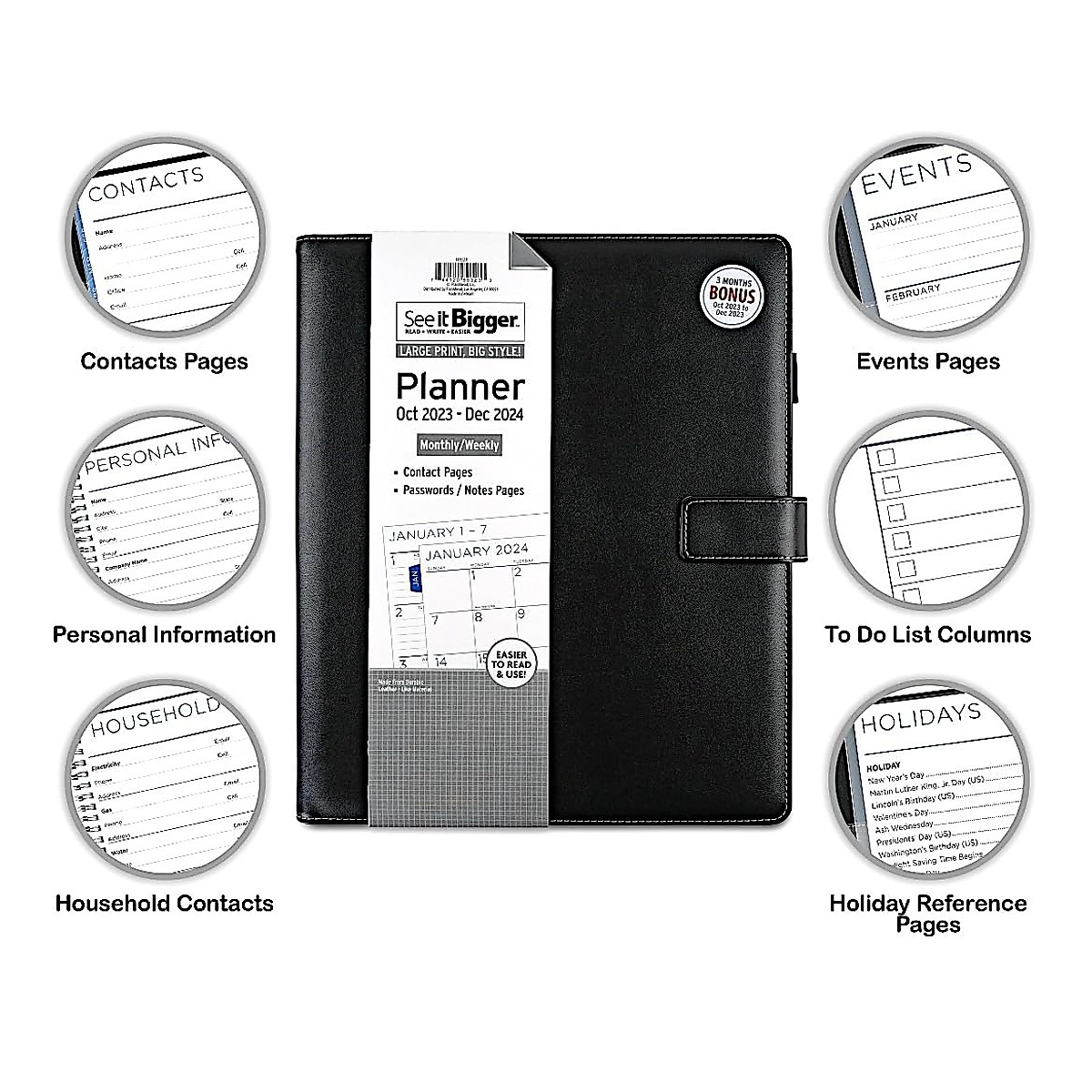 PlanAhead SEE IT BIGGER Monthly/Weekly Large Deluxe Planner/Organizer Premium Paper April 2024 - June 2025 9.75" x 11.75" and SUHEYLA Inspirational Pen “My Life is My Message"