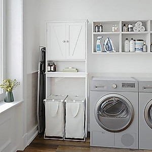 Flash Furniture Dune Farmhouse Over The Toilet Bathroom Storage Organizer with Magnetic Closure Doors, Adjustable Cabinet, Open Lower Shelf, Set of 1, White