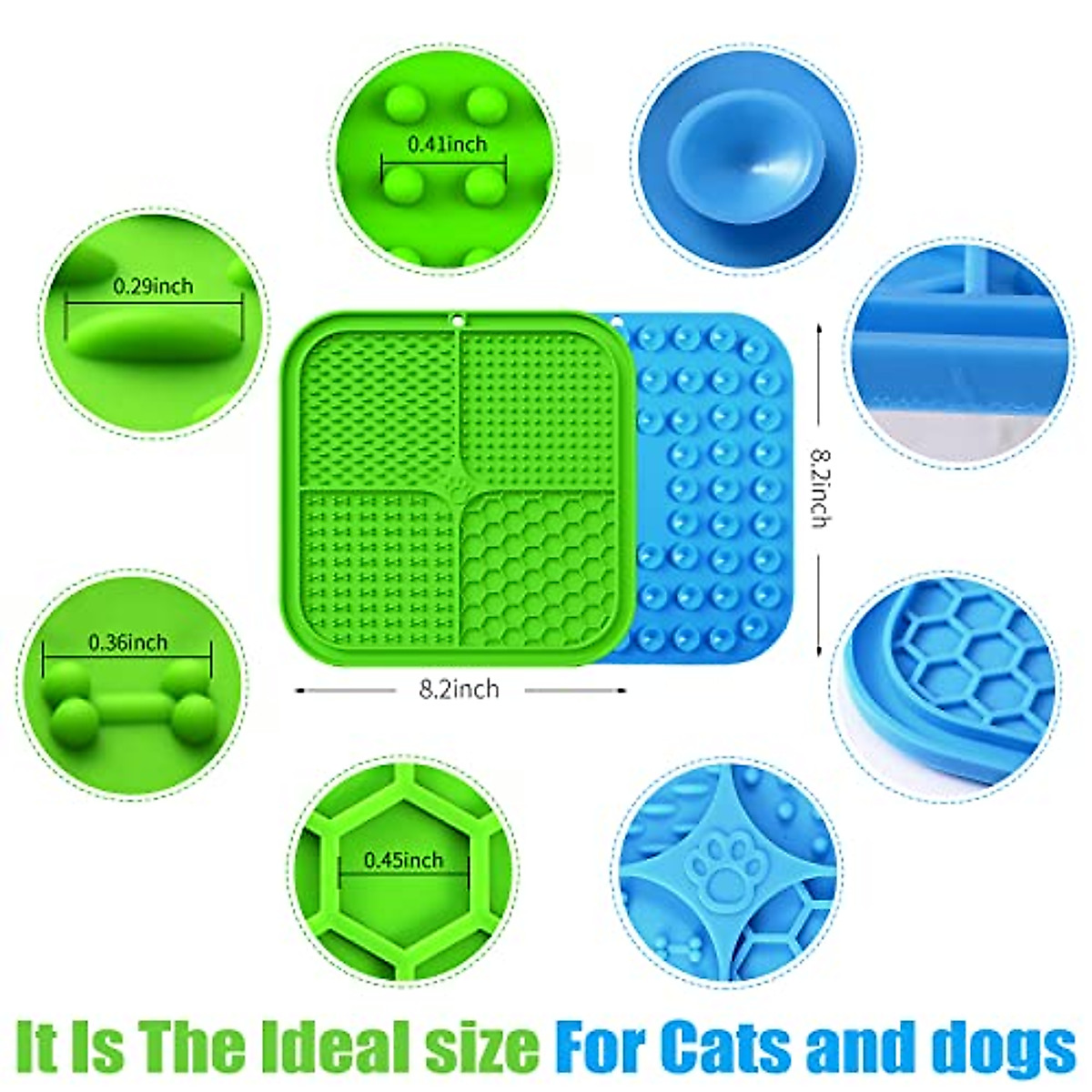 Licking Mat Slow Feeder for Dogs and Cats, Premium Lick Pad with Suction Cups for Dog Anxiety Relief, Slow Feeder Dog Bowls, Bathing, Grooming and Training, 2 Pack (Green and Blue)