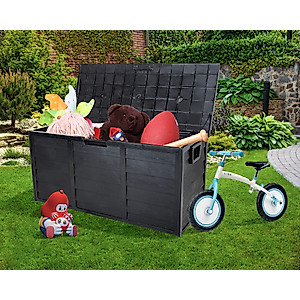 Fullwatt Deck Box, 77 Gallon Outdoor Storage Box Waterproof Deck Storage Container Box for Patio Cushions, Pool Accessories, Toys, Gardening Tools, Sports Equipment, Black