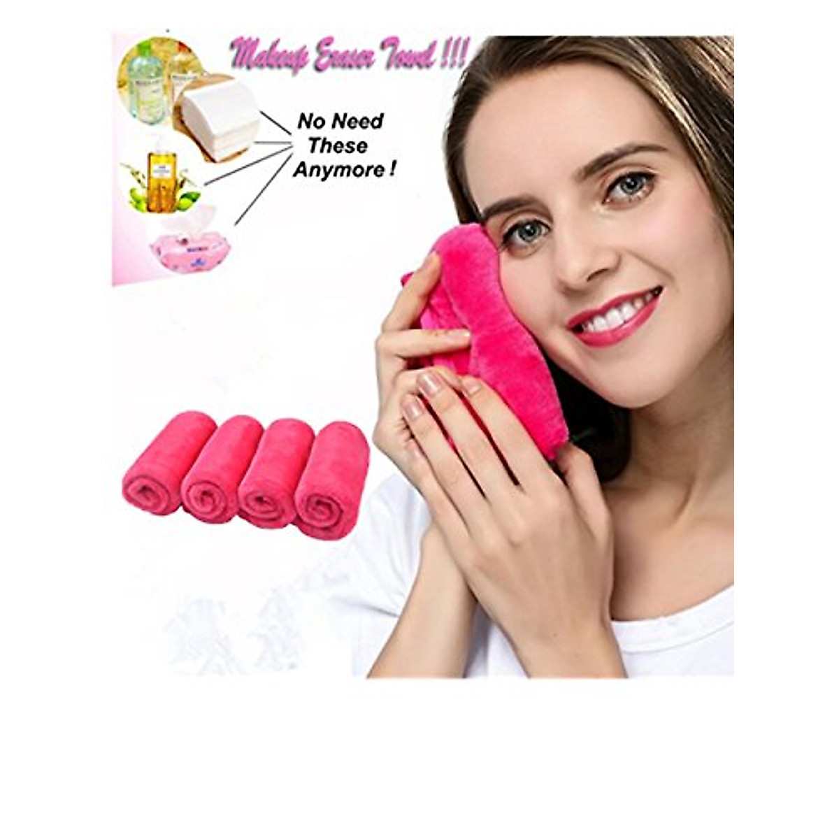 Sinland Microfiber Makeup Remover Cloth Reusable and Washable Makeup Remover Towels Face Cloths Facial Cleaning Towels Fast Drying Washcloth 9.8Inchx9.8Inch 4 Pack Dark Pink