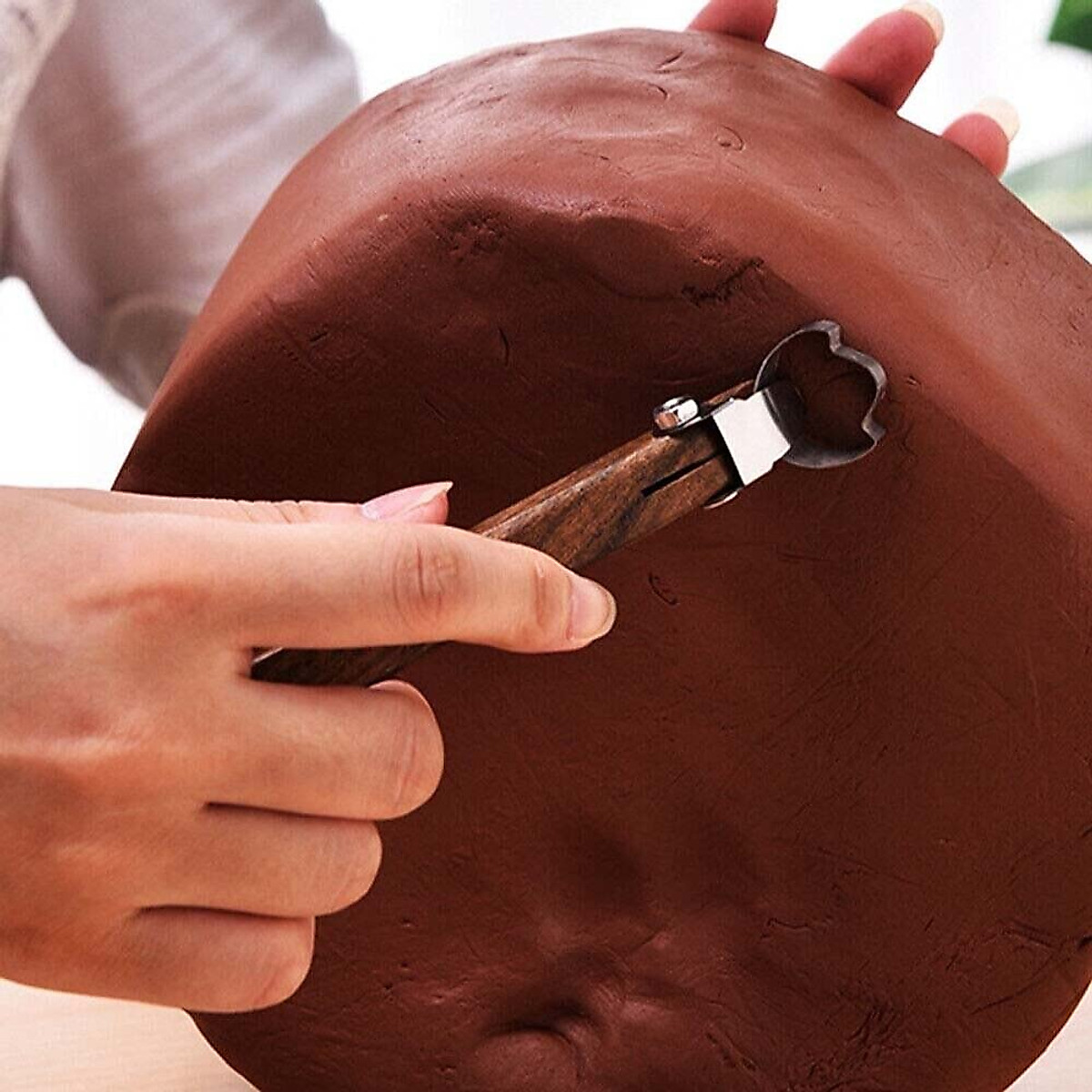 Wooden Handle Clay Pottery Tools Sculpture Scraper Loop Tool DIY Ceramics Craft