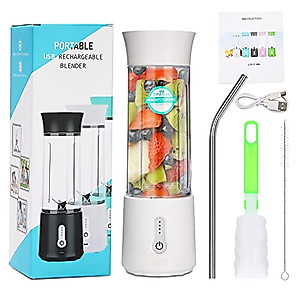 Portable Blender for Shakes and Smoothies,17oz Personal Size Blender with USB Rechargeable and 6 Blades, Fruit Veggie Fresh Juicer Mini Portable Blender Cup for Travel Sports Kitchen (White)