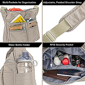 NeatPack Crossbody Bags for Women with Bottle Holder, Anti Theft RFID Pocket and Multiple Compartments, Travel Purses, Grey