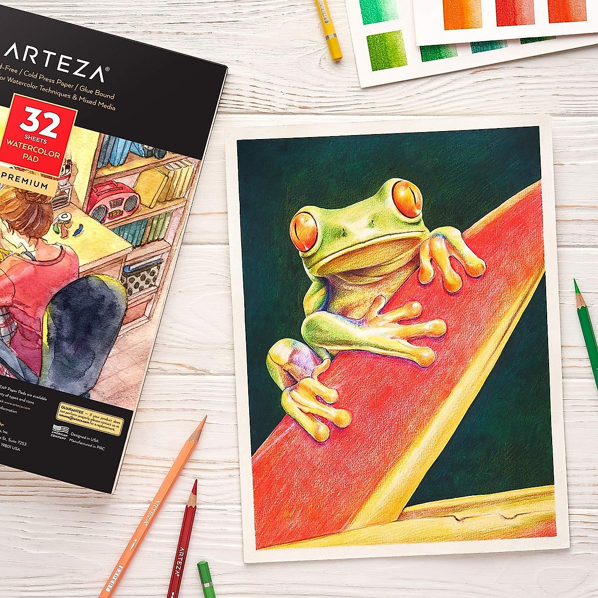Arteza Watercolor Paper 9x12 Inch, Pack of 2, 64 Sheets (140lb/300gsm), Cold Pressed Art Sketchbook Pad, Art Supplies for Painting & Drawing, Wet, Mixed Media