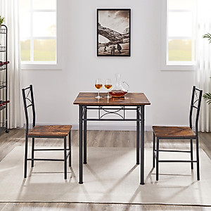 MEGOIVARTEN 3 Piece Small Square Dining Table Set for Kitchen Breakfast Nook, Pub Dining Set, Modern Square bar Table and Stools for 2, Wood Grain Tabletop for Compact Space w/Steel Frame