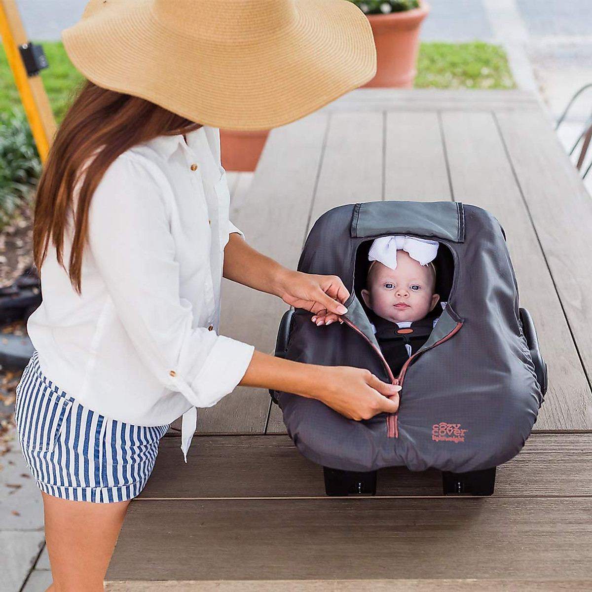 CozyBaby Combo Pack with Mesh Breathable Sun and Bug Cover and Lightweight Spring, Glacier Gray