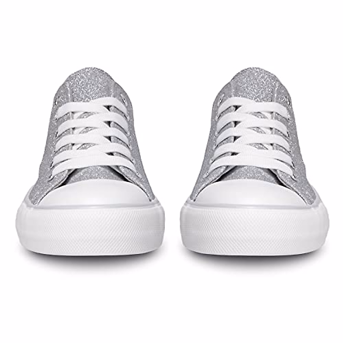 Womens Shoes Low Top Lace Up Canvas Sneakers Casual Fashion Running Lightweight Breathable Low Cut Comfortable Canvas Shoes for Walking Glitter Silver