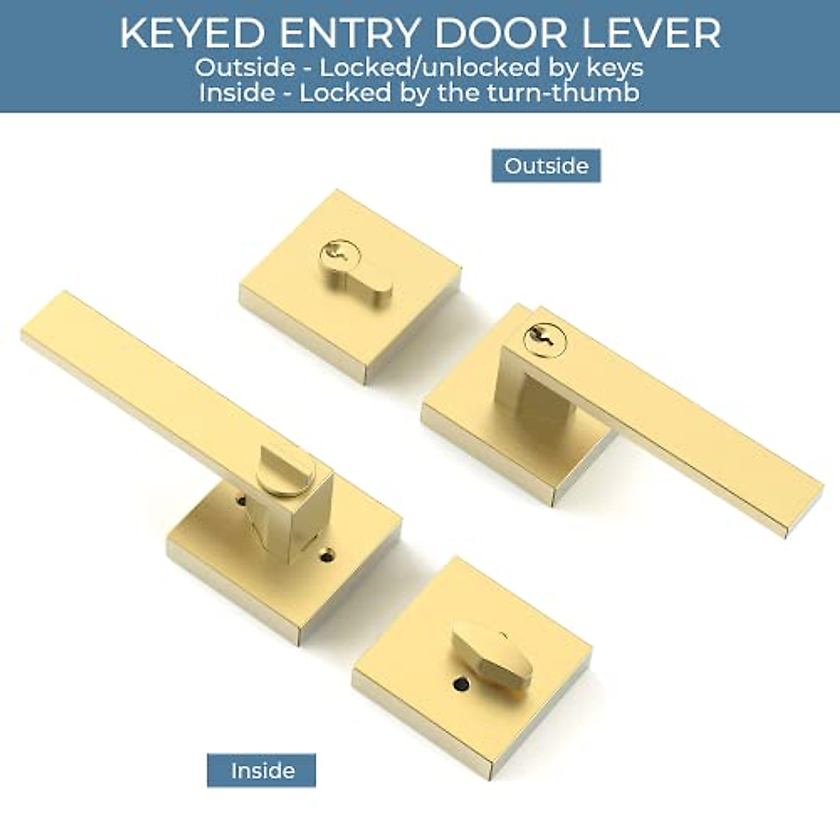 1 Pack Front Door Keyed Entry Lever and Single Cylinder Deadbolt Combination Set, Keyed Alike Exterior Entrance Lever Satin Brass Finish, Heavy Duty Gold Door Handle Set for Front/Back Gate Door