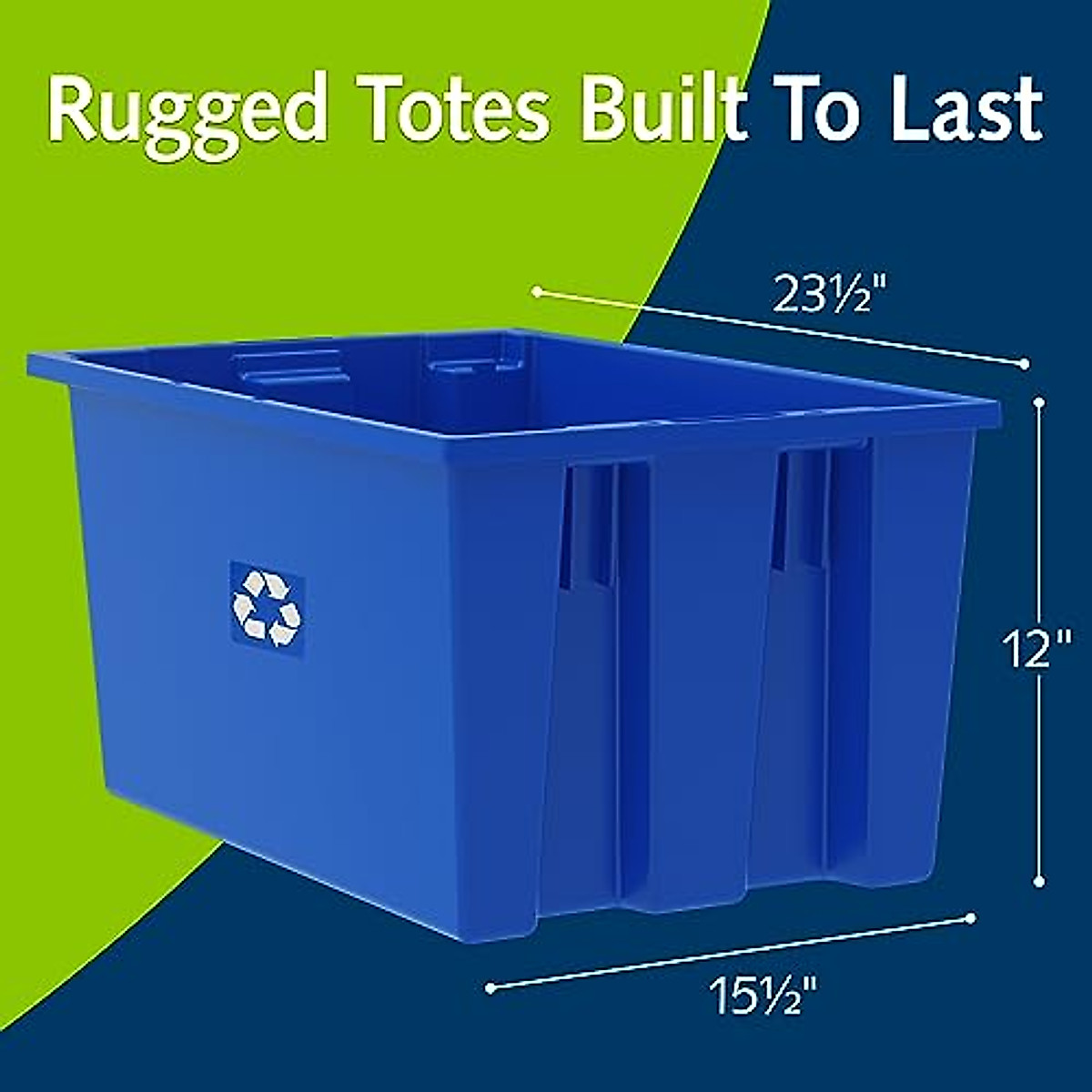 ReadySpace 3-Pack Commercial Industrial Heavy Duty Stackable Large Capacity Recycling Bin Box Containers, 13 Gallon 23-1/2-Inch x 15-1/2-Inch x 12-Inch, Blue