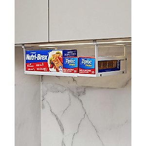 Selosiz Under Shelf Storage Basket Expandable Organizer, 2 Pack Hanging Baskets Under Cabinet Shelf, Add-on Space Saver Pantry Kitchen Cupboard Desk Counter Bookshelf, Heavy-Duty Slide-in White