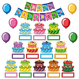 74 Pcs Happy Birthday Bulletin Board Set Includes Months Balloon Cut-Outs and Name Plates for Classroom Calendars Decor Wall Decorations