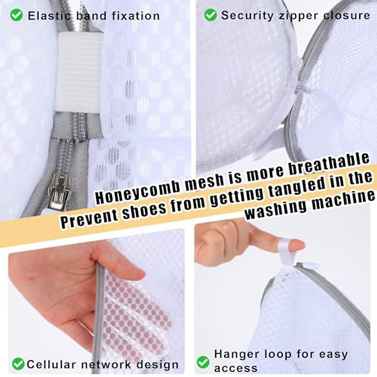 Giantree 2 Pack Shoe Washing Machine Bags, Honeycomb Mesh Shoe Laundry Bag with Zipper 360° Wrap-around Cleaning for Sneakers Running Shoes, Mesh Laundry Bags for Delicates for Sock Lingeries Clothes