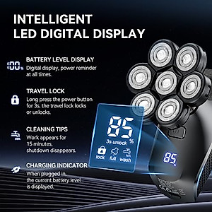 kensen 7D Head Shaver, 5 in 1 Bald Head Shavers for Men, Head Electric Razor with Nose Hair Sideburns Trimmer, Waterproof Wet/Dry Mens Grooming Kit, LED Display, USB Rechargeable, Gifts Travel Case