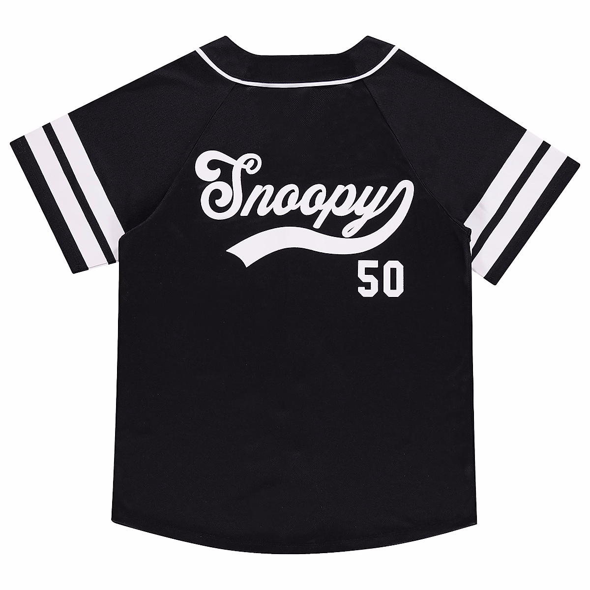 Peanuts Ladies Snoopy Baseball Jersey Snoopy Charlie Brown, Woodstock, Linus Mesh Button Down Baseball Jersey (Black, Large)