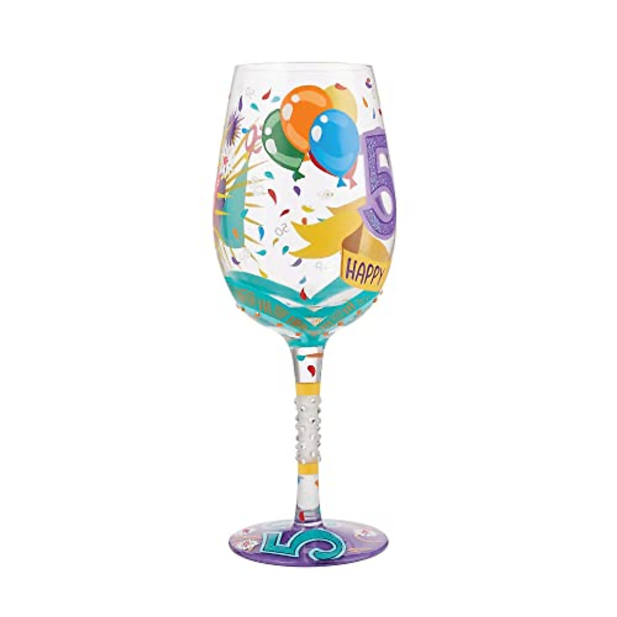 Enesco Designs by Lolita Happy 50th Birthday Hand-Painted Artisan Wine Glass, 1 Count (Pack of 1), Multicolor