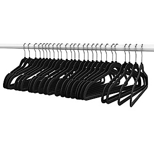 TECHZOO 50 Pack Velvet Hangers Heavy Duty Hangers for Coats, Dress, Jacket, Pants - Ultra Thin Non Slip Adult Felt Space Saving Clothes Hangers for Closet 360° Swivel Hook Hold Upto 10 lbs Black
