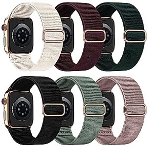 TransJoy 6 Pack Nylon Stretchy Compatible for Apple Watch Band 38mm 40mm 41mm 42mm 44mm 45mm Women Men, Cloth Elastic Wristbands Solo Loop Band for iWatch Series 8 SE 7 6 3 4 5(Black,41MM)